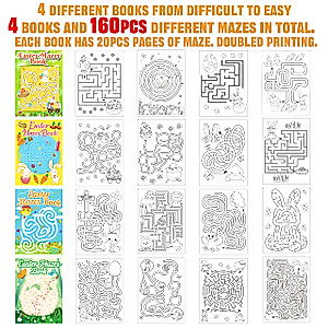 Winrain 4PCS Easter Basket Stuffers Maze Books for Kids, Children Crafts Games Activities, Ages 3-5, 4-8, 6-8, 8-12(160 Mazes of 4 Difficulty Levels)