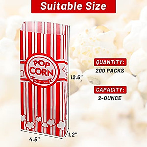 200 Pieces Popcorn Bags 2 Oz Disposable Paper Popcorn Bags Popcorn Machine Accessories for Movie Night, Carnival, Party, Theater, and Snack Bars