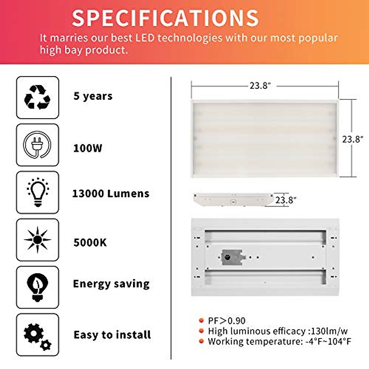 Wirefield High Bay Led Shop Lights 2FT 100W 13000LM Linear LED Industrial Workshop Light,Warehouse Light 5000K Daylight,0-10V Dim,4Lamp Fluorescent Equivalent,Hanging and FlushMount,DLC and UL Listed