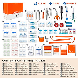 ARCA PET Cat & Dog First Aid Kit | Vet Approved |108-Piece Safety Essentials, Durable Case with Reflective Safety Strips, Includes Thermometer, Emergency Card and Pet First Aid Manual