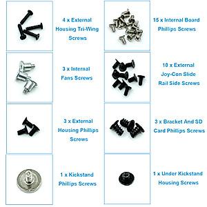 Replacement Full Screws Set For Nintendo Switch Console, EMiEN Screws Replacement for Nintendo Switch Slide Rail Back Shell, Philip’s Triwing Head Screws