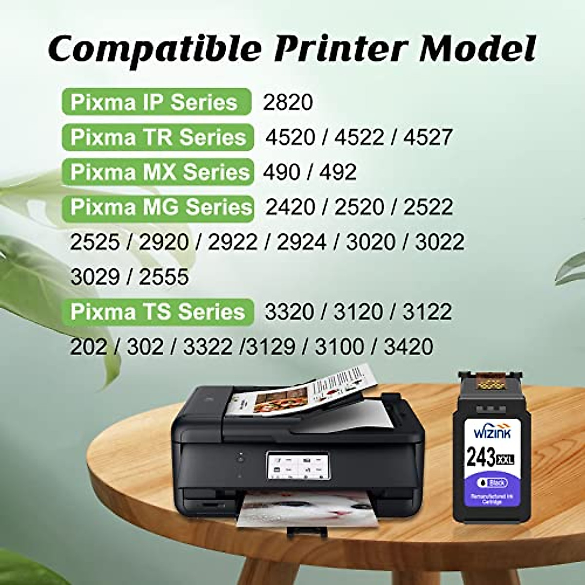 WIZINK 243 Black Ink XXL for Canon Printer Ink 243 PG 243XL 243 XXL cartidges pg-243 for Cannon mg2522 mx490 ts3322 tr4500 tr4520, mx492, mg2520, mg2922, ts302 and ts202