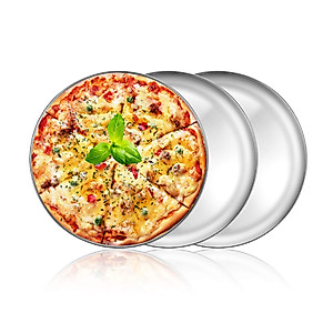 Deedro Pizza Baking Pan Pizza Sheet, 10 inch Stainless Steel Pizza Tray Round Pizza Oven Pan for Home Restaurant Pizzeria, Nontoxic & Heavy Duty, Easy Clean & Dishwasher Safe, Set of 3