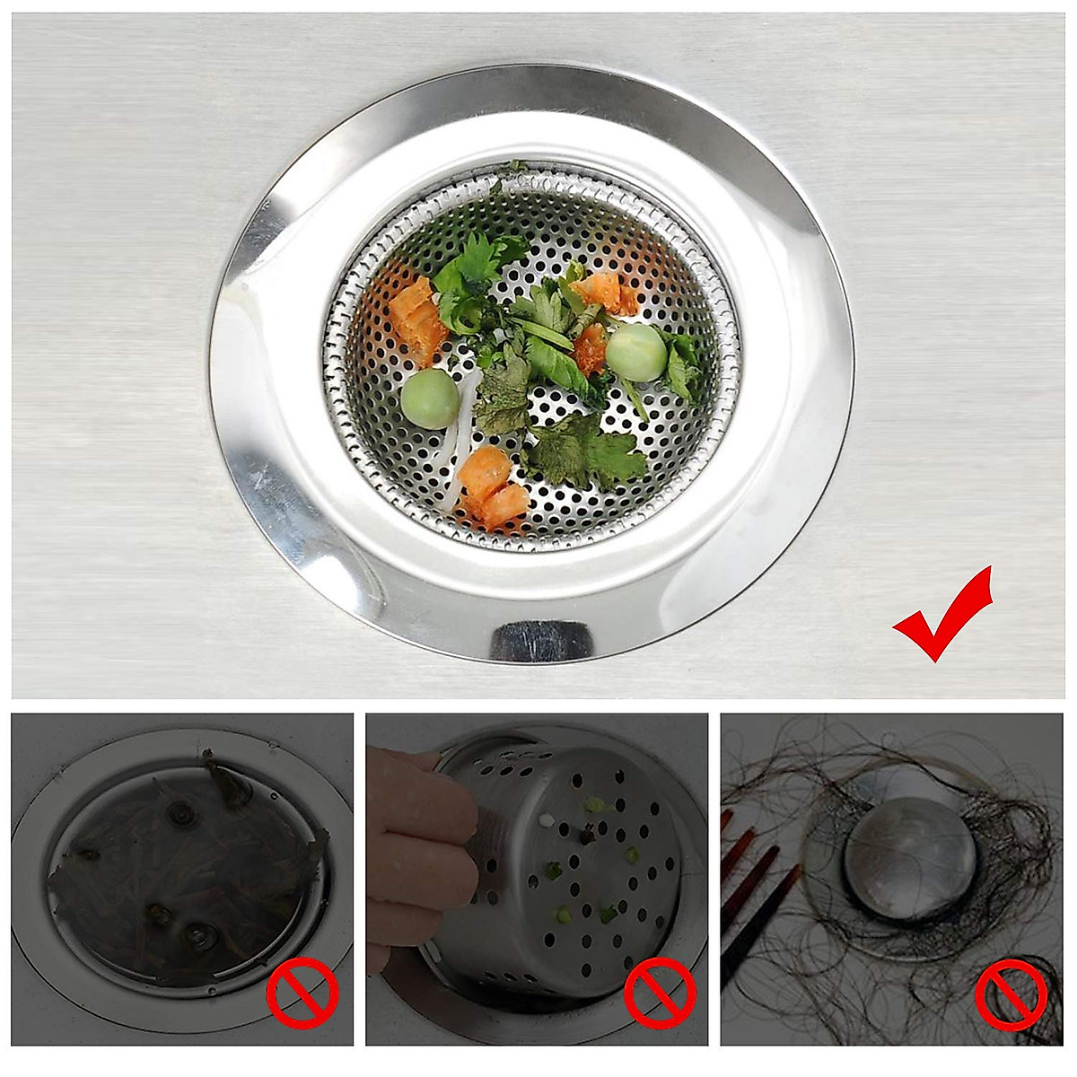 Kitchen Sink Strainer Kitchen Sink Stopper, Professional Stainless Steel Sink Filter, With Dense Mesh (2 PCS) for Draining Kitchen, Bathroom, Bathtub, Washbasin