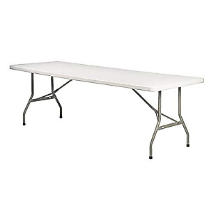 New Home Era Folding Table - Foldable Heavy Duty Plastic Table for Indoor & Outdoor Parties, Picnic, Camping, Wedding BBQ Catering, Garden Dining - Fold-in-Half Portable Utility Table - White - 8ft
