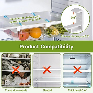 2 Pack Fridge Drawer Organizers - Adjustable Refrigerator Drawers for Fruit, Vegetable, Seafood, Transparent Pull-Out Shelf Holders, Fridge Storage Containers Fit Fridge Shelves Under 0.6''