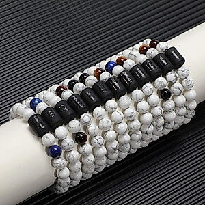 MAOCEN Zodiac Bracelet for Men Women 8mm 10mm White/Black Stone Lucky Blessing Beaded Star Sign Constellation Horoscope Bracelet Fashion Jewelry Gifts (6.5, Taurus)