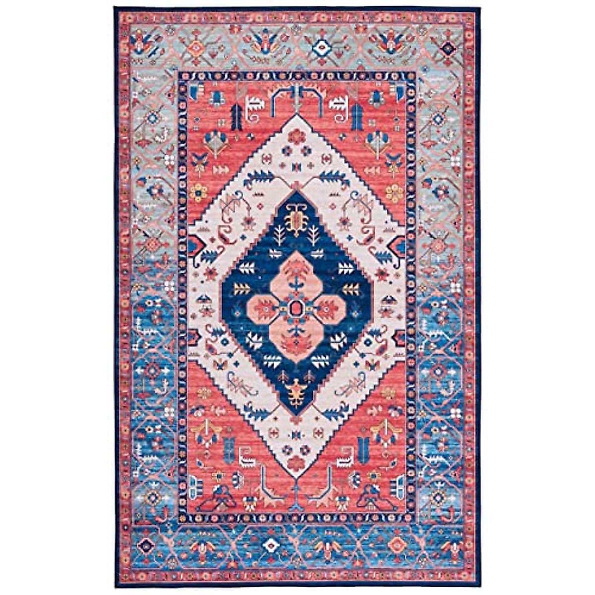 SAFAVIEH Tucson Collection Machine Washable Slip Resistant 5' x 8' Rust/Blue TSN133P Vintage Persian Medallion Living Room Dining Bedroom Area Rug