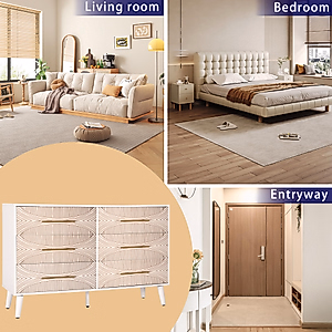 VINYUSE 6 Drawer Dresser, Dresser for Bedroom, Chest of Drawers with Metal Handle, Dresser TV Stand, Wood Drawer Organizer for Bedroom, Living Room, Enterway, Texture Beige