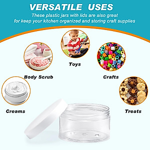 Dandat 24 Pcs Plastic Jars with Lid and Label PET Cosmetic Containers Leak Proof Empty Cosmetic Jars Refillable Storage Travel Containers for Lotion Cream Gel Powder(8 oz,Clear with White Lid)