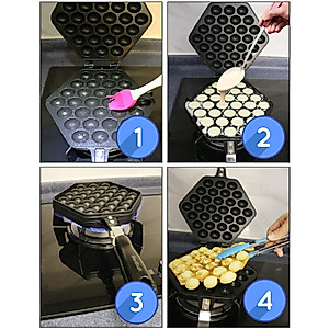 Bubble Waffle Maker Pan by StarBlue with FREE Recipe ebook and Tongs - Make Crispy Hong Kong Style Egg Waffle in 5 Minutes