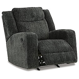 Signature Design by Ashley Martinglenn Modern Chevron Velvet Manual Rocker Recliner with Cup Holders, Black