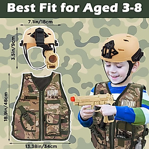 deAO Army Costume for Boys, Military Soldier Gear Accessories with Uniform Helmet and Storage Backpack Halloween Army Combat Costume Police Set Dress Up Toys for Kids Girls