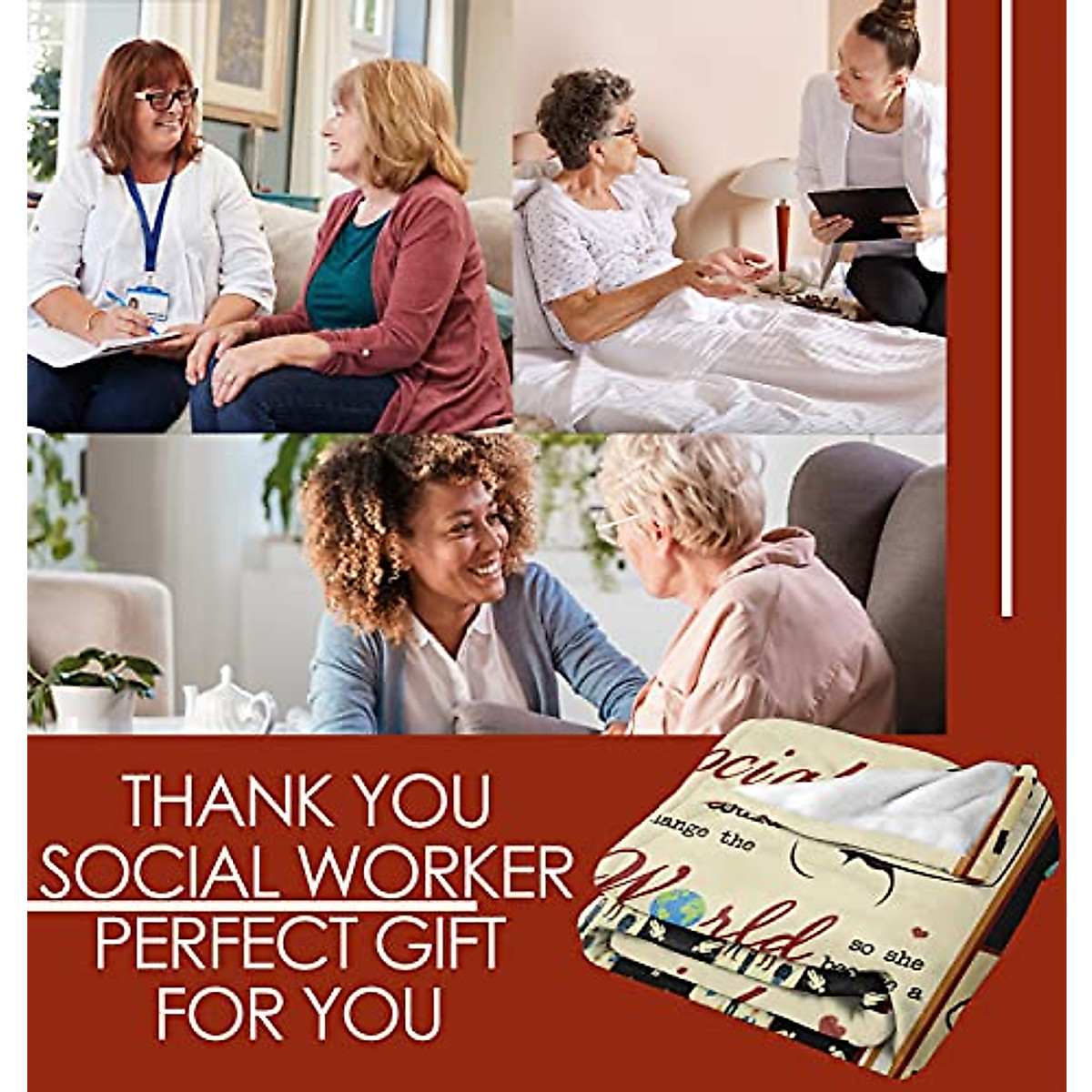 Joyloce Social Worker Practitioner Blanket Birthday Gift 60"x50" for Women - Lightweight Soft Warm Cozy Fuzzy Throws Blankets for Home Bedroom Sofa Couch Decor with Beautiful Print