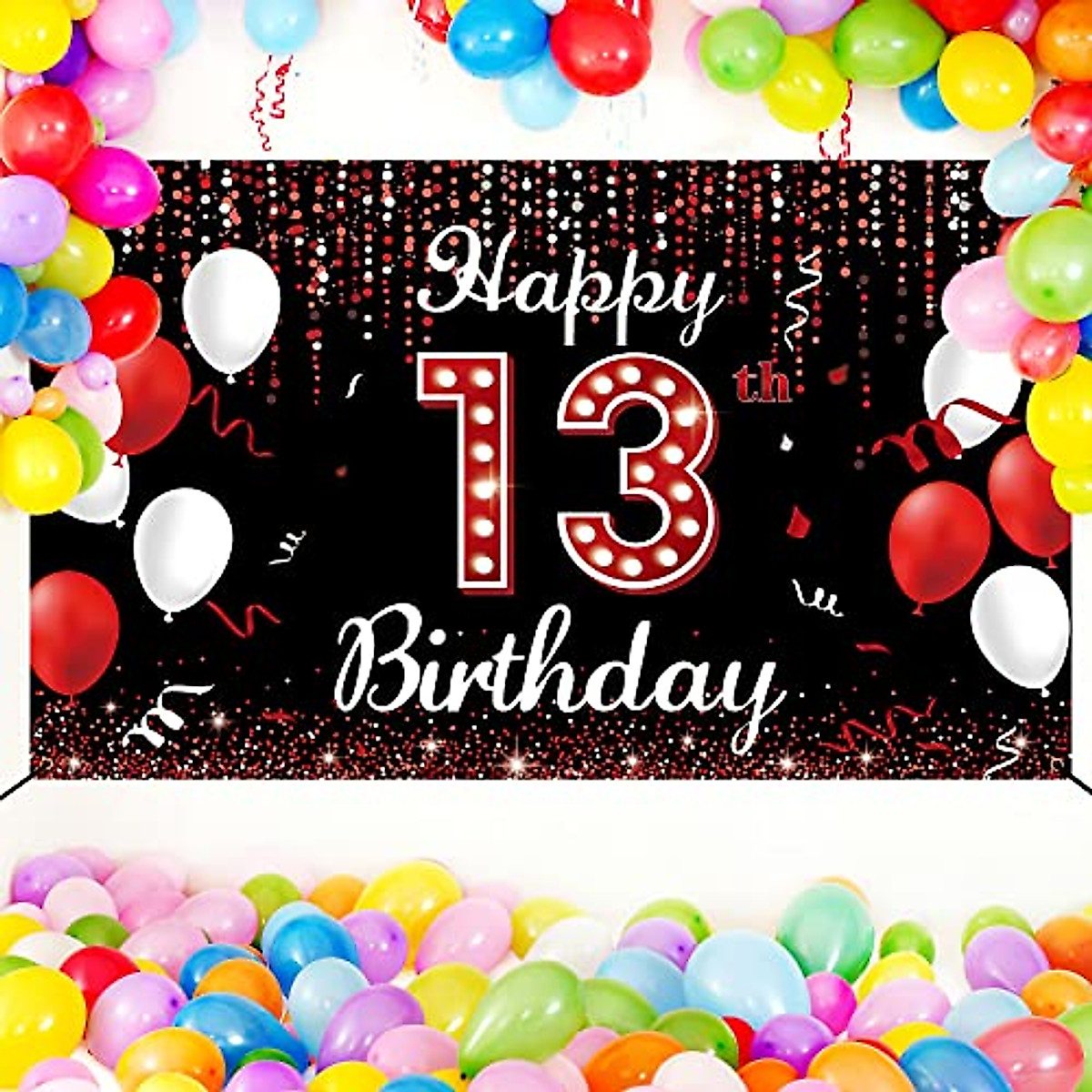 13th Birthday Backdrop Banner, Happy 13th Birthday Decorations for Girls, Red Black 13 Years Old Birthday Party Photo Booth Props, Thirteen Birthday Yard Sign Decor for Outdoor Indoor, Fabric Vicycaty