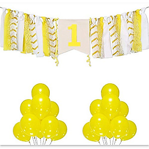 Baby Birthday Banner Decoration - 1st Birthday Baby High Chair One Banner Chair Tutu Skirt Decoration for Birthday Theme Party Supplies (Yellow)