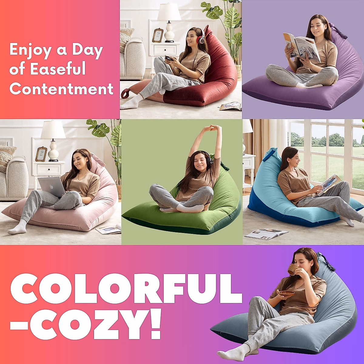 Nobildonna 4ft Bean Bag Chair Cover (No Filler) for Adults, 400L Extra Large Premium Velvet Beanbag Chair Cover, Washable Beanbag Without Filling Ultra Soft Triangular Lazy Sofa Cover (Pink Red)