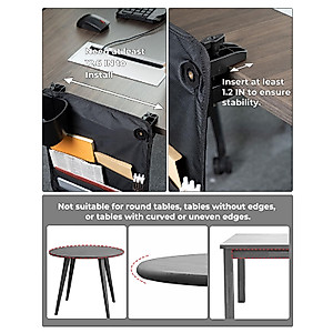 yamagahome Desk Cup Holder Clamp with Hanging Storage Bag, 2 in 1 Table Cup Holder Clip for Desk, Anti-Spill Tableside Cup Holder with Hanging Organizer for Home Office, College Dorm Rooms, RV