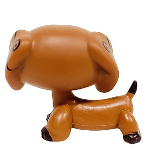 Arkindy Rare Old LPS Toy Brown Black Flower Dachshund Dog Puppy Mini Pet Shop Cute Animal Action Figures Bobble Head Toy Gift for Kids Boy Girl