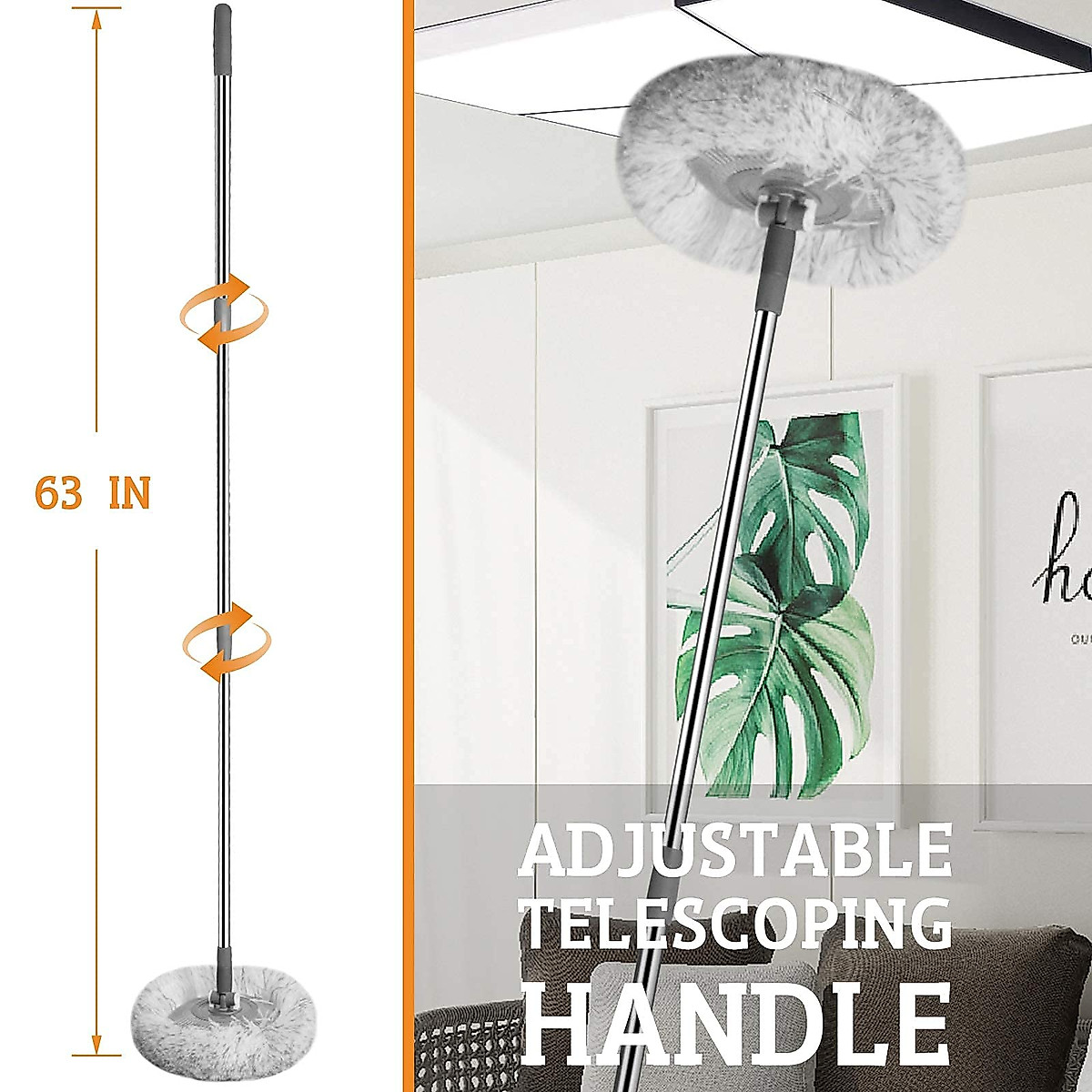 Dust Mop, Wall Cleaner Mop, with Hight Adjustable Handle and 1 Washable Mops Pad, Wet & Dry Floor Cleaning Mop for Hardwood, Tiles, Laminate, Vinyl - Dust Broom (Grey)