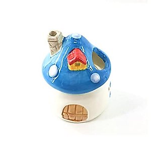 Ceramic Hamster House for Summer Mini Mushroom Shape Crawling Pet Hideout Shelter Cave Reptiles Hamster House Landscaping - 3.14×3.14×4.13 Inches