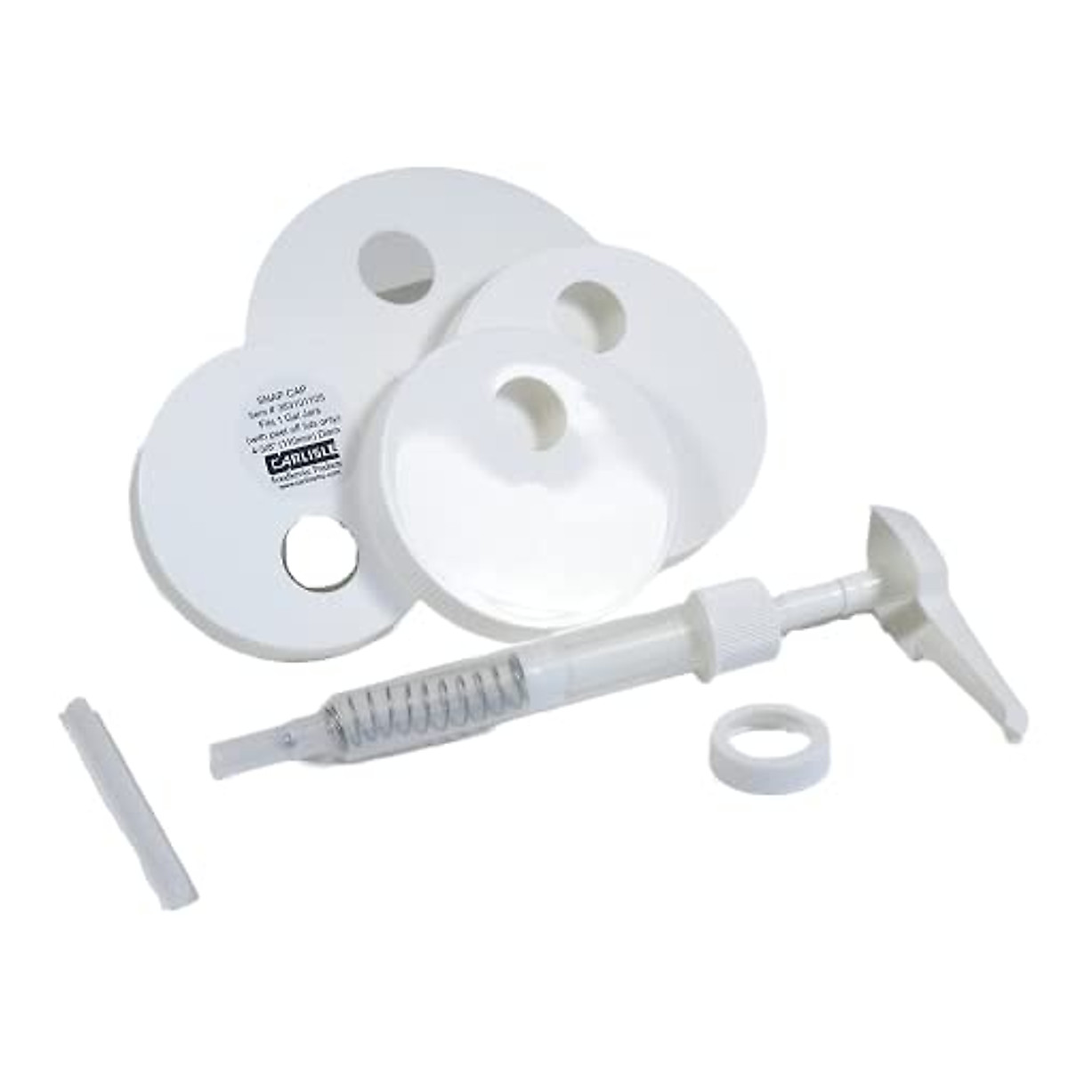 Carlisle FoodService Products Universal Condiment Pump/Dispenser Kit with 5 Lids, White