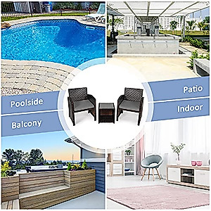 Tangkula 5 Pieces Patio Rattan Furniture Set, Outdoor Conversation Set with Cushioned Chair & Ottoman & Tempered Glass Coffee Table, All Weather Patio Sofa Sets for Garden, Backyard, Poolside (Grey)