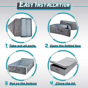 4 Pack Under Bed Storage Bins with Lids Large Underbed Storage Containers with 3 Handles Long Flat Stackable Underbed Storage Containers for Organizing Clothes, Shoes, Toys, Blanket, Garage Boxes