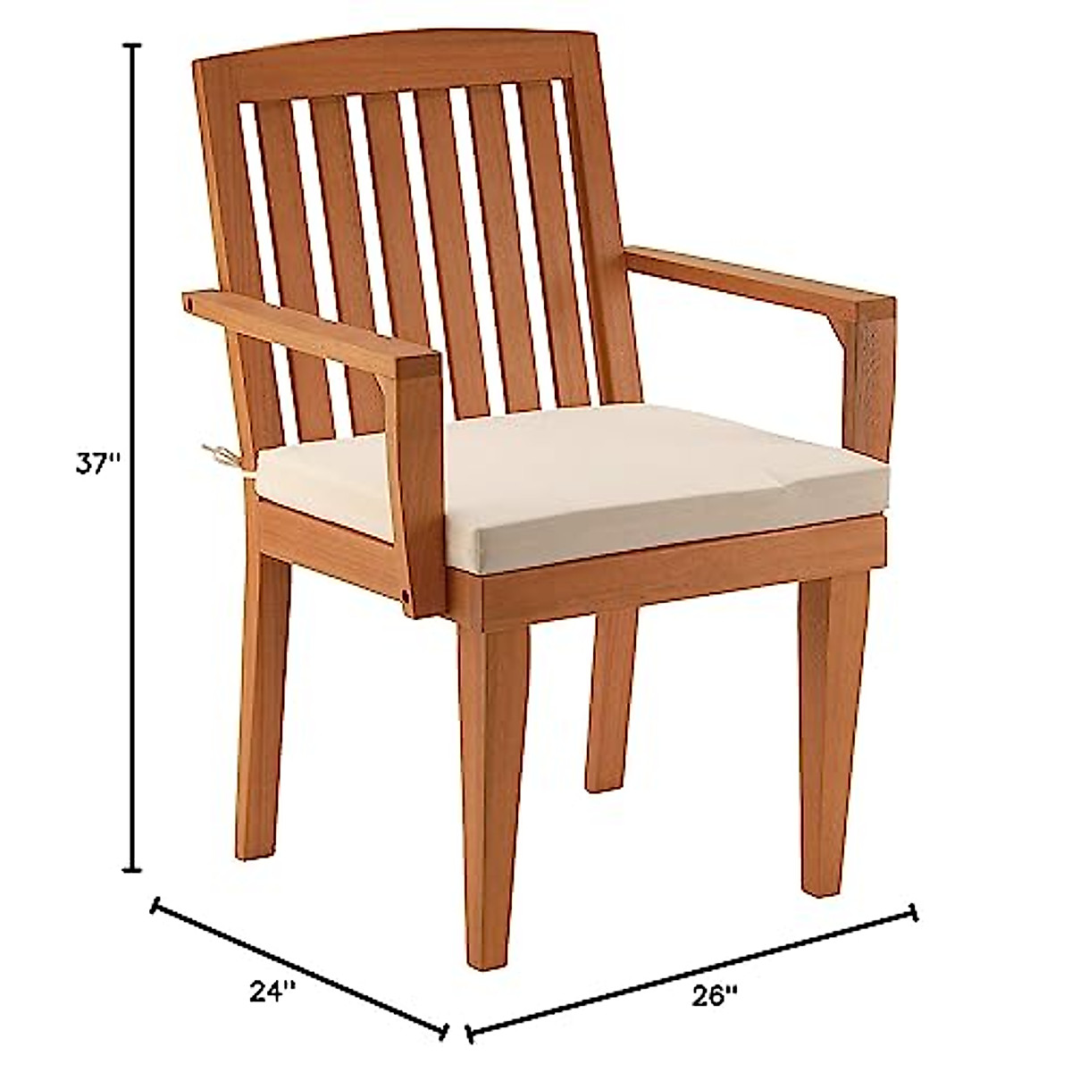 National Outdoor Living Eucalyptus Wood Outdoor Patio Dining Armchair with Beige Cushion