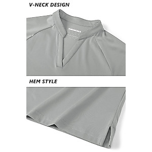 TACVASEN Women's Golf Shirts V Neck Short Sleeve Collarless Active Exercise Tops, Light Grey, L