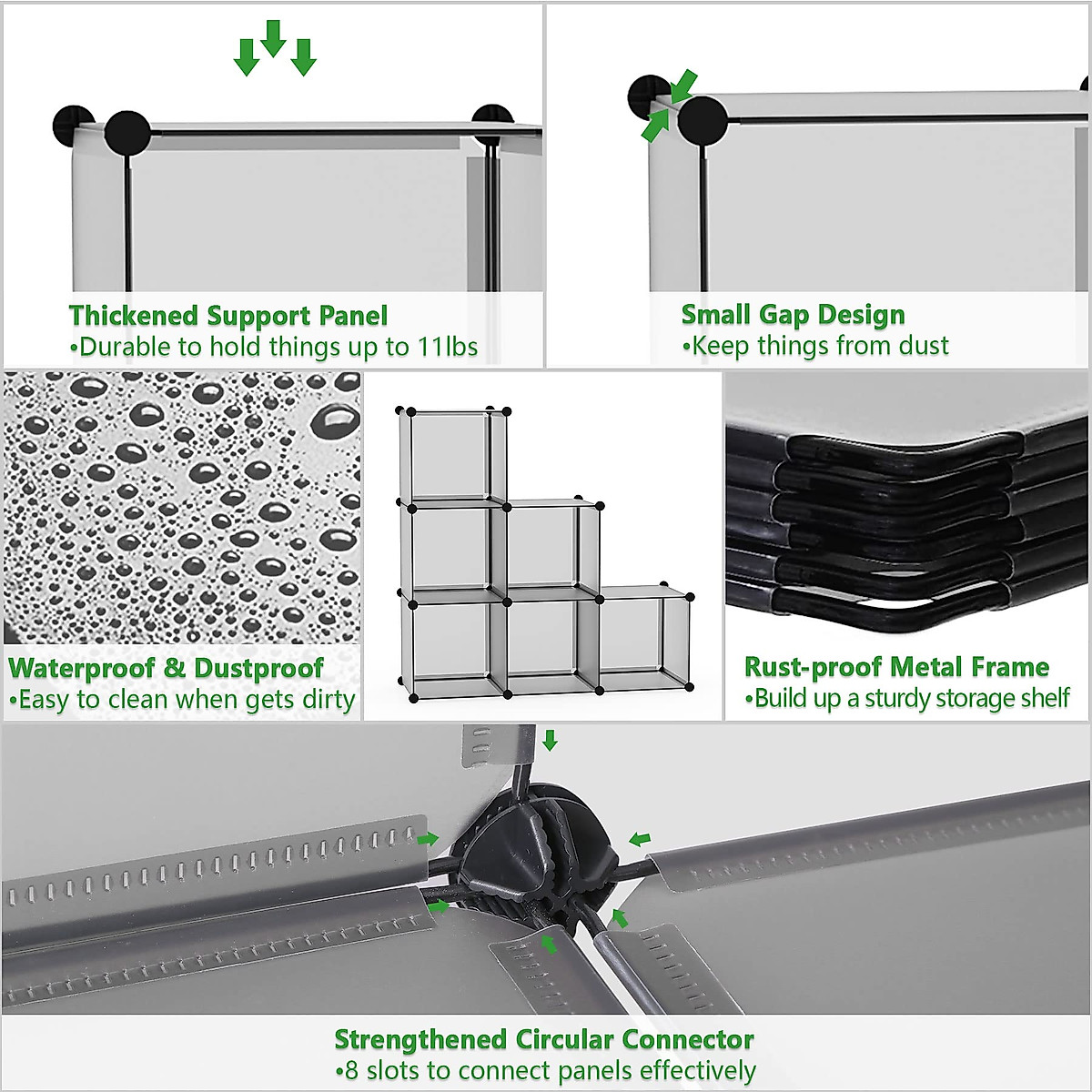 C&AHOME Cube Storage Organizer, 6-Cube Shelves Units, Closet Cabinet, DIY Plastic Modular Book Shelf, Ideal for Bedroom, Living Room, Office, 36.6" L x 12.4" W x 36.6" H Grey UPCS06G