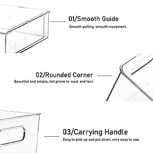 Greenby 4 Pack Refrigerator Organizer Bins with Pull-out Drawer Stackable Clear Fridge Drawer Organizer Fruit Vegetable Storage Containers for Kitchen Pantry Organization (2 Large+2 Small)