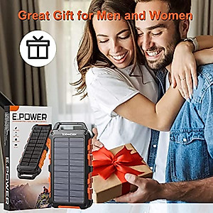 TOENNESEN Solar Power Bank 20000mAh, Portable Solar Charger Power Bank with Dual USB Output and 10 Strong LED Flashlights, IPX4 Waterproof Solar Phone Charger for iPhone, Samsung, iPad