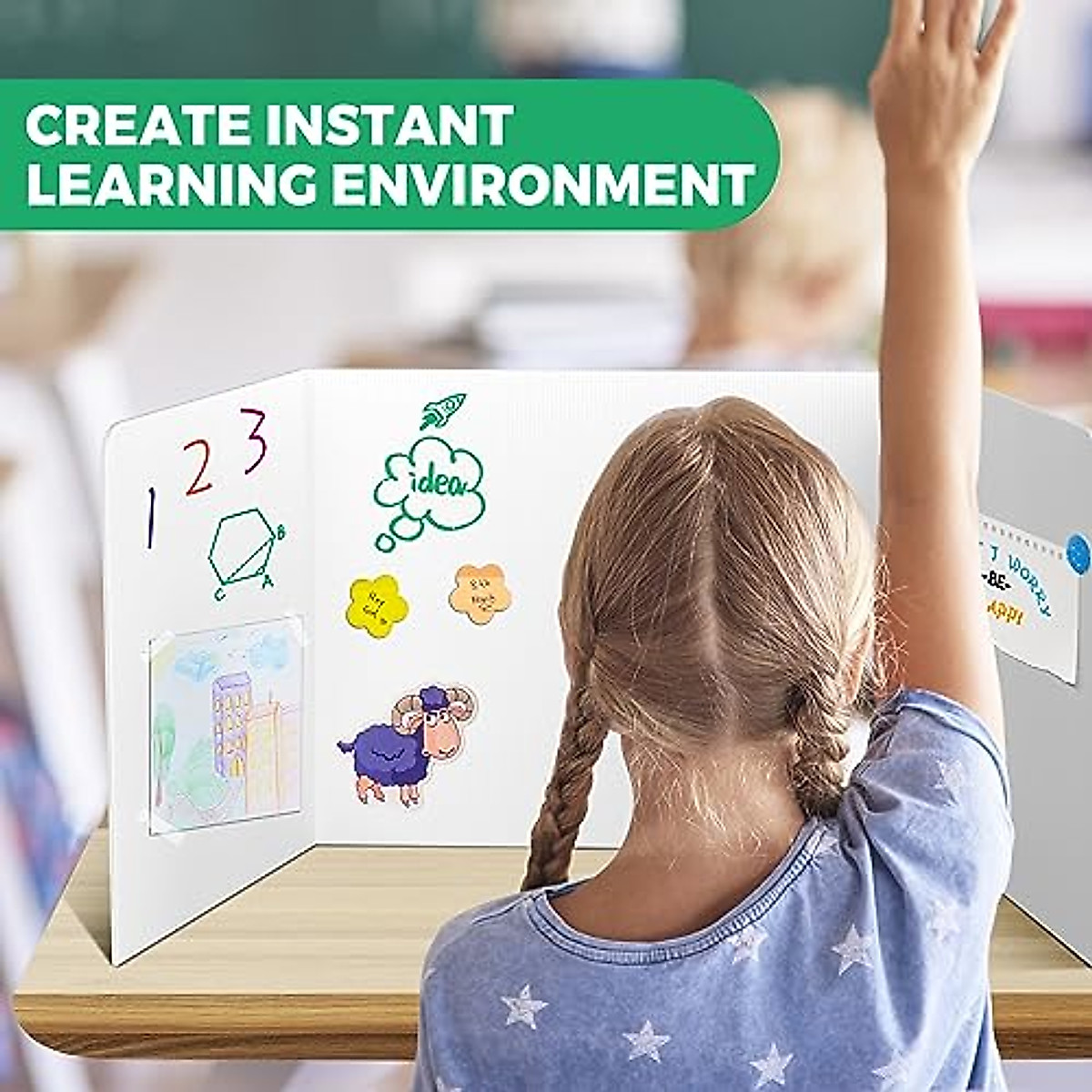 CREGEAR Poster Board, Classroom Privacy Shields for Student Desk - 4mm Thick, 13.77"x17"x13.77", Presentation Board, Resuable Plastic Privacy Board 2 Pack with Extra Name Lables