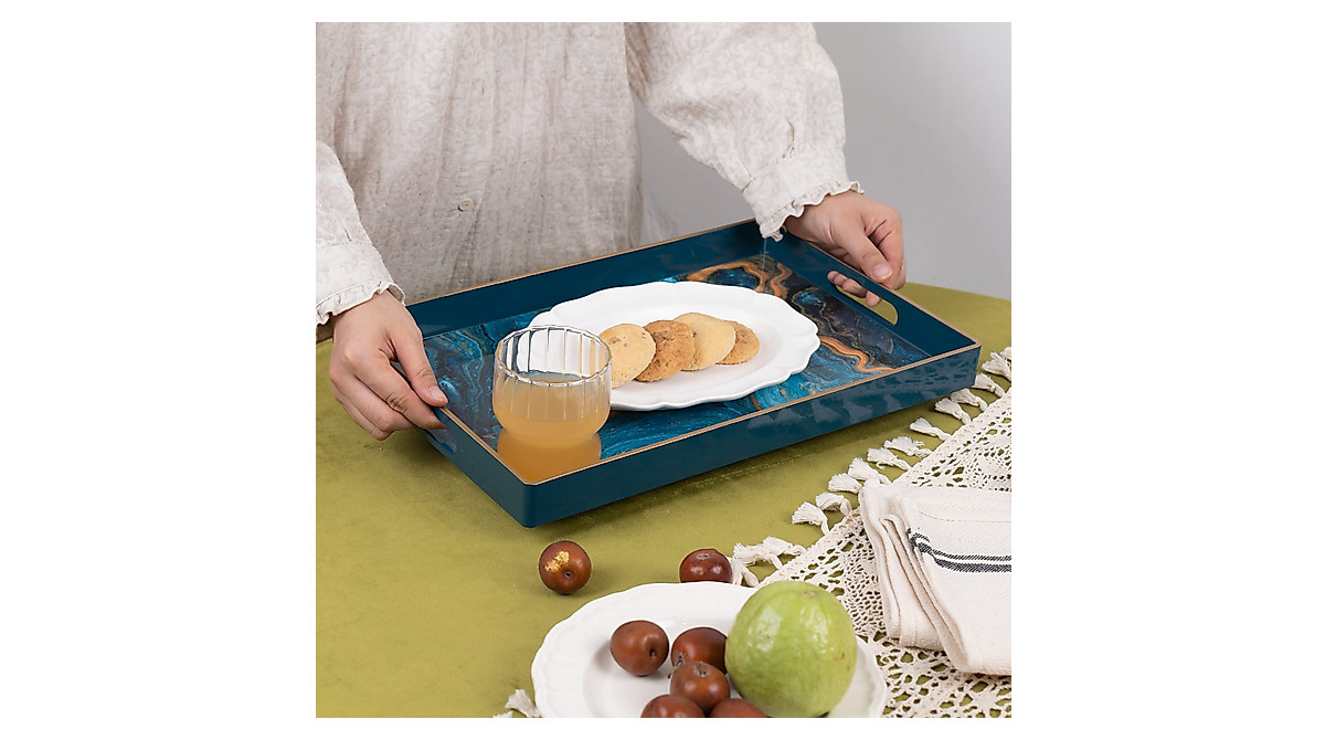MAONAME Blue Decorative Serving Tray for Ottoman & More