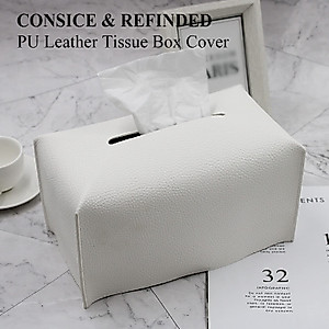 Livelab Tissue Box Cover, Modern Decorative PU Leather Rectangular Tissue Box Case Organizer Holder for Vanity Countertop, Night Stands, Livingroom, Office Desk & Car 9.5X5X5'' | Off White