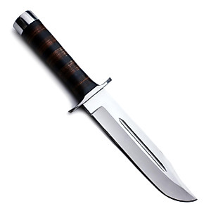 GCS Handmade Stacked Leather Handle D2 Tool Steel Tactical Hunting Knife with leather sheath Full tang blade designed for Hunting & EDC GCS 501