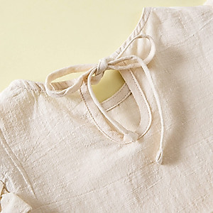 Goodplayer Toddler Girl Cotton Linen Dress Long Sleeve Ruffle Fall Dress Kids Solid Dresses Casual Clothes （12-24 Monthes,Beige Dresses