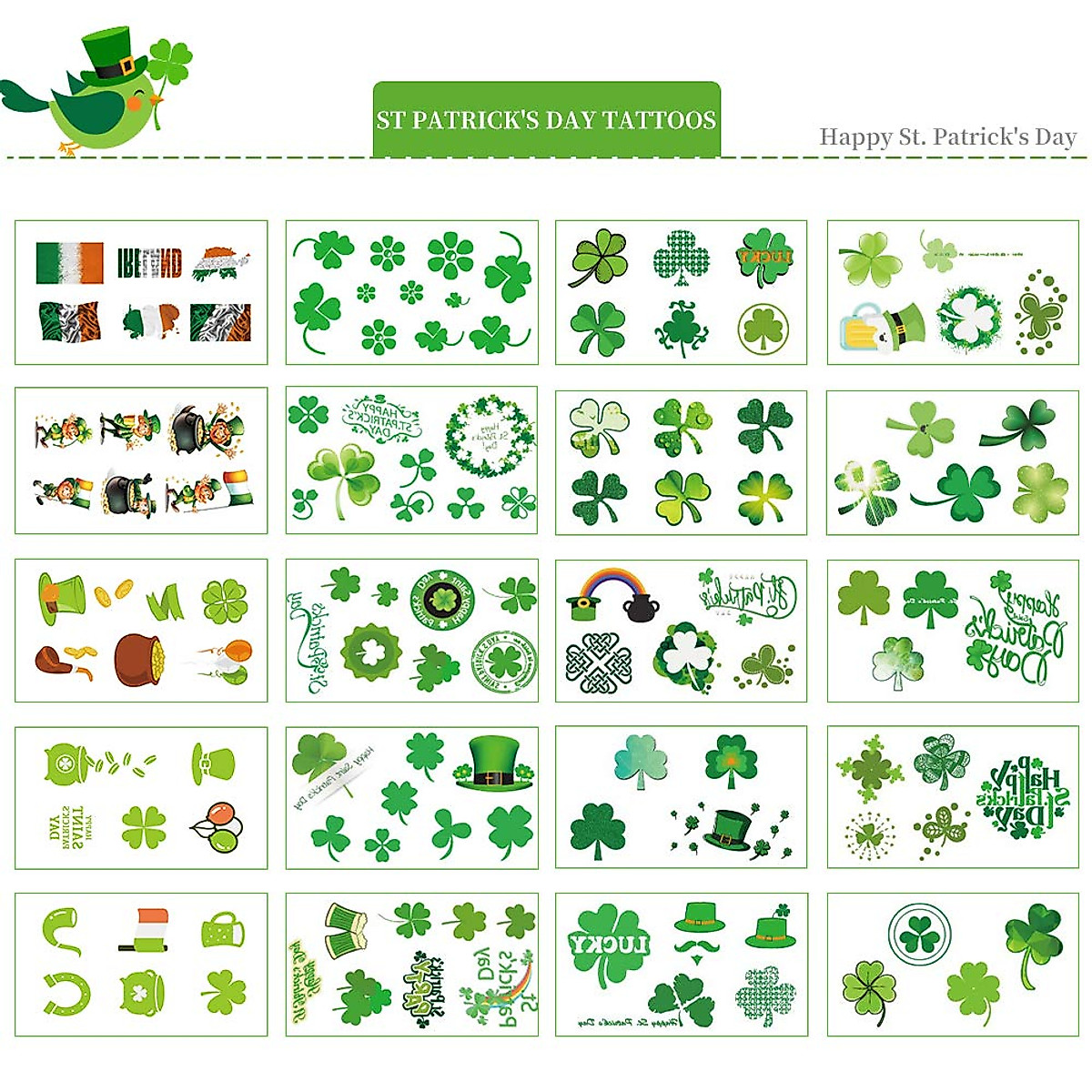 St Patricks Day Tattoos,Shamrock Tattoos,Saint Patricks Day Temporary Tattoos Stickers for Face,Clover Tattoo,