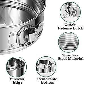 E-Gtong Springform Pan, Stainless Steel Springform Cake Pan, Leakproof & Nonstick Cheesecake Pan, 4" 7" 9" Round cake Pan with 50 Pcs Paper Liners and 7 Pcs Piping Tips