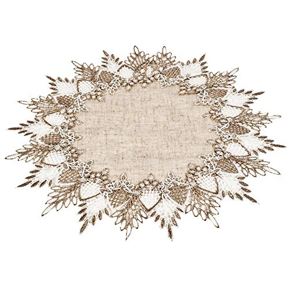 Lace Doily Neutral Earth Tones Table Topper Scarf Place Mat Round Doily (15 inch Round)