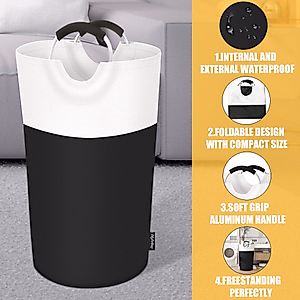 LilyFantasy 90L Laundry Basket, Collapsible Laundry Hamper with Padded Handles, Waterproof Laundry Bag, Tall Clothes Hamper Stand Up Well, Foldable Laundry Baskets for Easy Storage(Black)