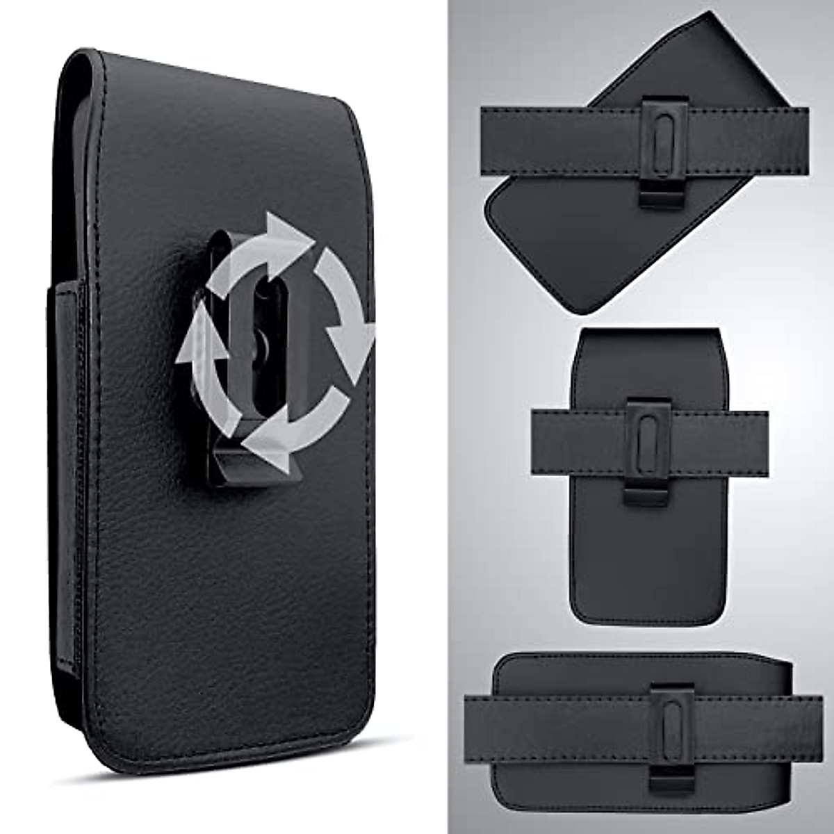 PiTau Holster for iPhone 14, 14 Pro, 13, 13 Pro, 12, 12 Pro, Xs, X, 11, 11 Pro, XR, Vertical Cell Phone Belt Holder Case with Belt Clip Carrying Pouch Cover (Fits Phone with Protective Case on) Black