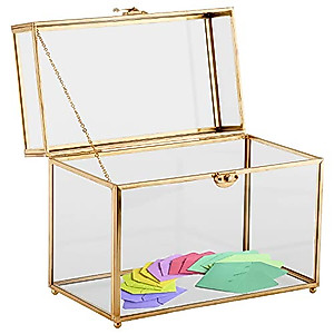 HighFree 10" Handmade Wedding Glass Card Box, Large Gold Terrarium Clear Glass Box