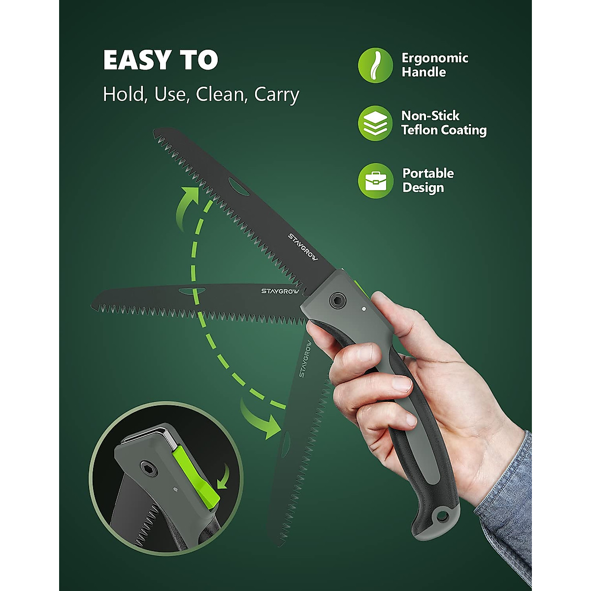 STAYGROW 7-Inch Folding Hand Pruning Saw, Heavy Duty Foldable Garden Saws with 7” Hardened SK5 High Carbon Steel Blade for Tree Trimming, Live/Dry Wood Cutting, Camping, and Hiking