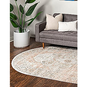 Rugs.com Madeline Vintage Collection Rug – 4' x 6' Oval Rose Pink Medium-Pile Rug Perfect for Living Rooms, Large Dining Rooms, Open Floorplans