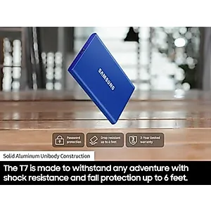 SAMSUNG T7 Portable SSD, 2TB External Solid State Drive, Speeds Up to 1,050MB/s, USB 3.2 Gen 2, Reliable Storage for Gaming, Students, Professionals, MU-PC2T0H/AM, Blue