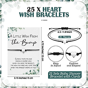 Sasylvia 25 Sets Baby Shower Party Favors for Guest 25 Baby Shower Bracelets Wish Bracelets with Heart Charm 25 Baby Shower Thank You Cards and 25 Organza Bags for Gender Reveal Guests Gifts