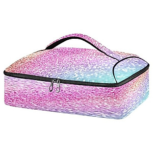 Kcldeci Insulated Thermal Food Carrier Insulated Casserole Carrier for Hot or Cold Food,Fun Rainbowcolor Glitter Sparkle Insulated Tote Bag for Potluck Cookouts Parties Picnic,Lasagna Lugger