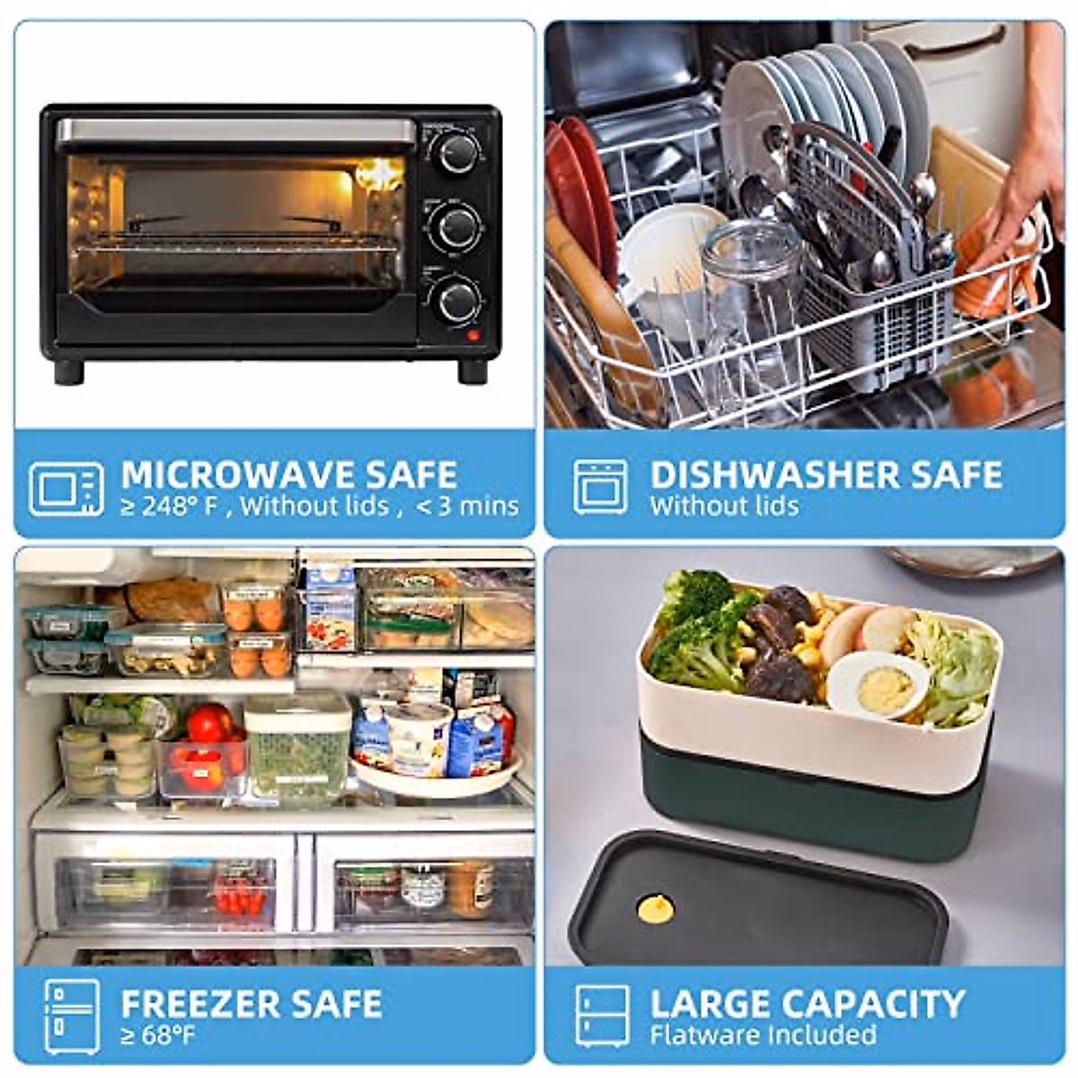 Delicious Grilled Meat Adult Lunch Box, Bento Box, With Cutlery Set Of 3, 2 Compartments, Rectangular, Lunch Box For Adults